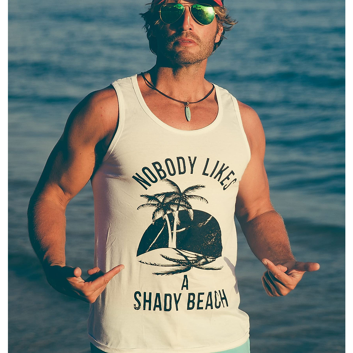 Mens Shady Beach Funny Cool Tees Sleeveless Gym Workout Novelty Fitness Tanktop Funny Workout Shirt Cool Fitness Tank Top Novelty Tank Tops for Guys White M