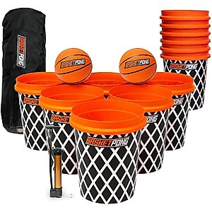 BasketPong Giant Yard Pong X Basket Ball Game with Durable Balls and Buckets Outdoor Game for Lawn, Backyard and Beach Set Includes 12 Buckets 2 Basket Balls Carrying Bag and Air Pump