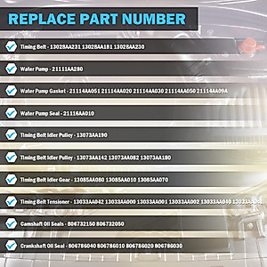 Engine Timing Belt Water Pump Kit - Compatible with 2.5L 2006-2012 Subaru Forester, Impreza, Legacy, Outback EJ253 Engine - Replace TKF-006, TCK304, TCKWP304A