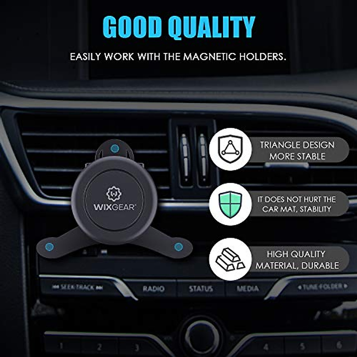 WixGear Car Mount, Universal Air Vent Magnetic Car Mount Holder, with Fast Swift-Snap Technology for All Smartphones