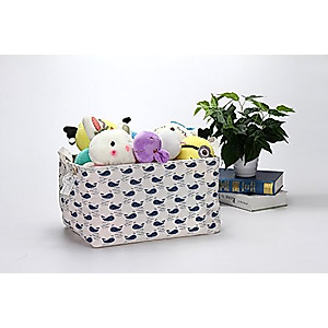 Sea Team 16.5" x 11.8" x 9.8" Square Natural Linen & Cotton Fabric Storage Bins Shelves Storage Baskets Organizers for Nursery & Kid's Room (Whale)
