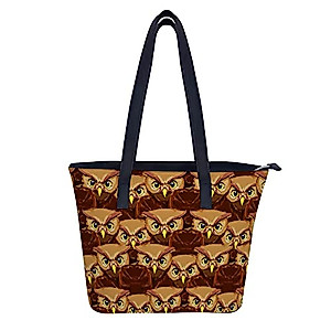 Owl Pattern Women's Tote Bag PU Leather Shoulder Bag Handbags Purse For Work Shopping Travel