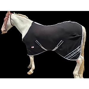 Majestic Ally Anti Pill Fleece Horse Blanket/Sheet with Silver Braided Rope (Black, 74)