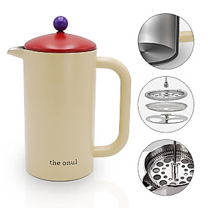 the onul French Press Coffee Maker 34 oz.- Stainless Steel Double Wall Insulated Coffee Press - 3 Level Filtration System with an Exrtra Filter - Cold Brew Coffee and Tea