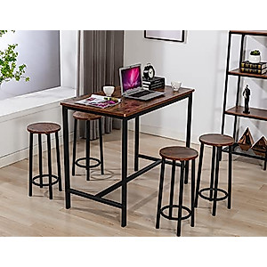 5 Piece Bar Table Set, 43.3” Industrial Dining Table Set, Counter Height Table with Bar Stools Set of 5, Kitchen Breakfast Table and Chairs for Dining Room, Living Room, Apartment