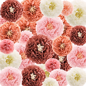 24 Pieces Dusty Rose Tissue Paper Flowers Large 14'' Paper Pom Poms Flowers Decor Paper Puff Flower Ball for Wedding Baby Shower Bachelorette Birthday Party Decoration, 14'' 12'' 10 '' 8'' 6'' 4''
