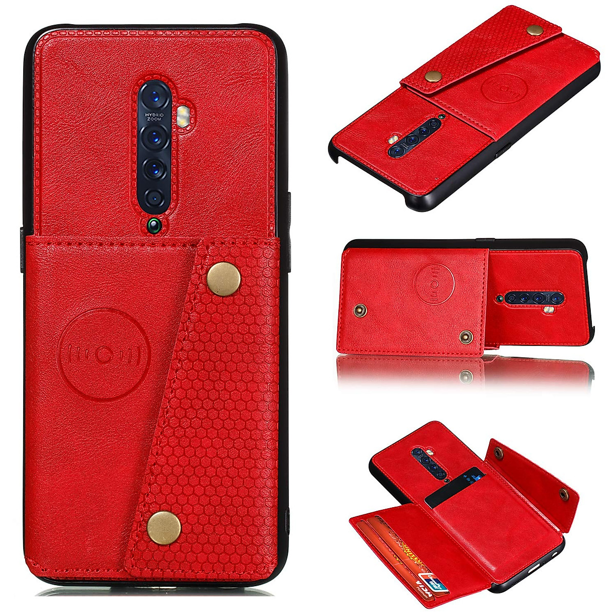 Elubugod Case for Oppo Reno 2 Case Cover,with Card Slot Case for Oppo Reno2 PCKM70 PCKT00 PCKM00 CPH1907 Case Cover Red