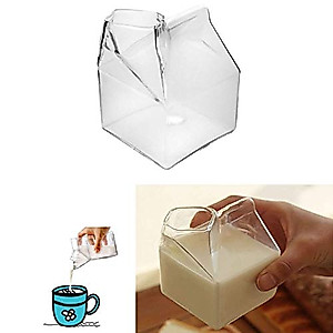 Tapleap Glass Milk Carton, Kawaii Aesthetic Clear Cup, Cute Mini Creamer Container - Small Gift Choice