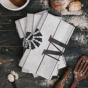 Windmill Farmhouse Kitchen Towels, Set of 2 Hand Drying Towel, Soft Absorbent Multipurpose Cloth Tea Towels for Cooking Baking, Countryside Vintage Wood Plank Washable Dish Towels Cloth 18x28 Inch