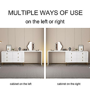 Messenya White Vanity Makeup Mirror Desk with 3-Color Touch Screen Illuminated Lights, Girls vanities Set Table with 6 Drawers and Mirror, Tocador de Maquillaje para Mujer, Dressing Table (S-102)