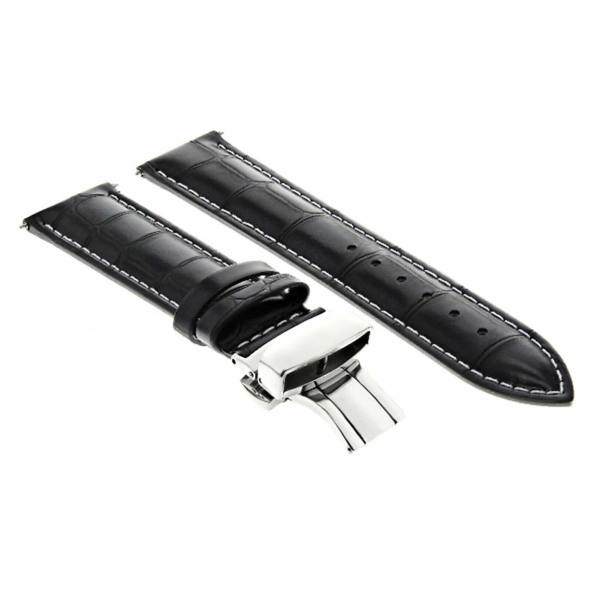 Ewatchparts 22MM BLACK LEATHER WATCH STRAP BAND DEPLOYMENT CLASP COMPATIBLE WITH IWC PILOT PORTUUESE