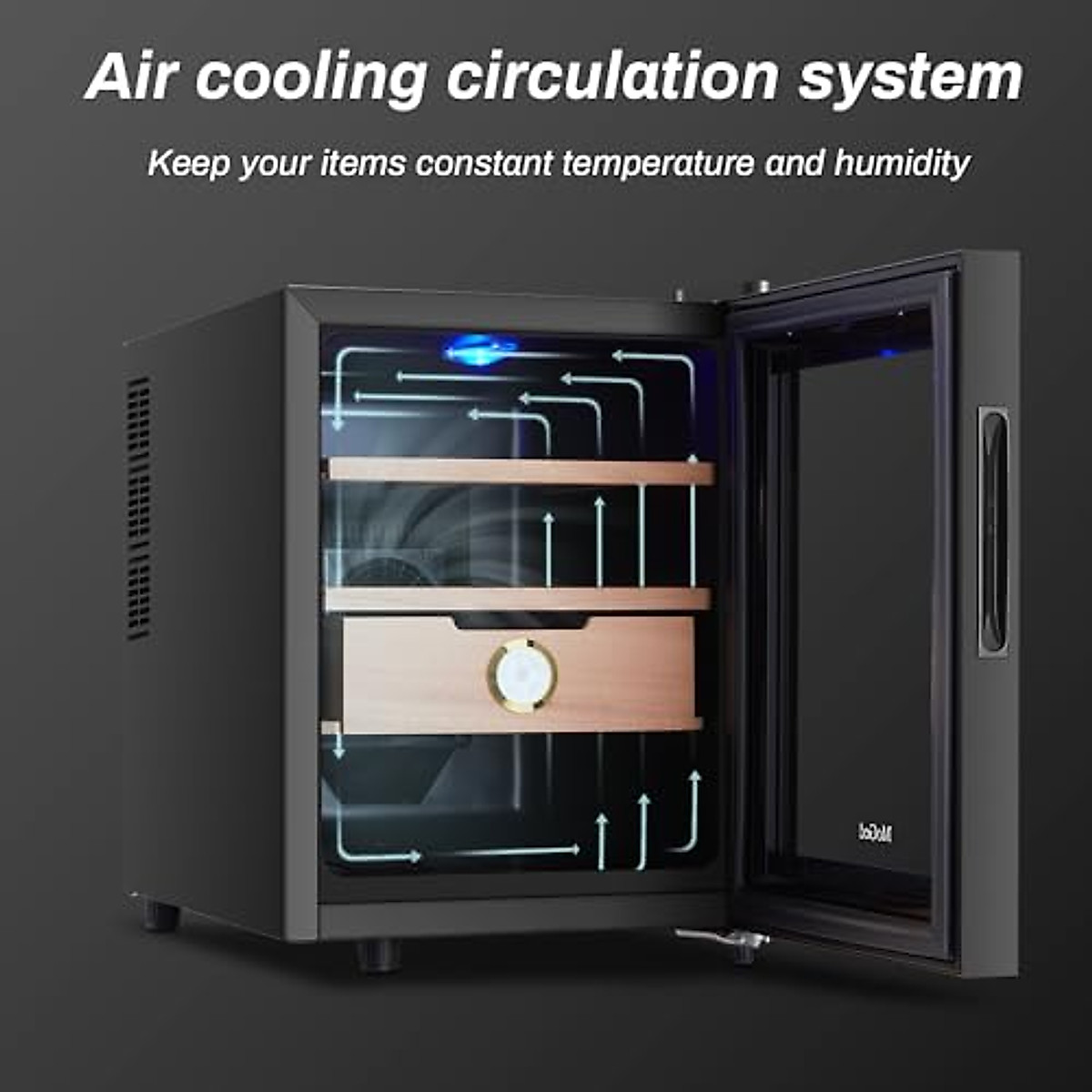 MoGed Mini Cooler 35L with Temperature and Humidity System, Made With Spanish Cedar, Full Glass Door, For Business &Gift