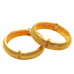 Sukh Collection Jewellery ndian Bollywood Antique Gold Plated Ethnic 2 Pcs Screw Kada Bangle Bracelet Jewelry Women Wedding Style Set (2.4)