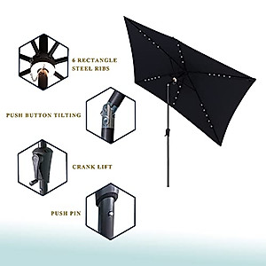 Jarka&Co 6.5 x 10 ft Rectangular Solar Powered Patio Market Table Umbrella Outdoor with LED Lights and Tilt, Black