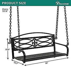 YITAHOME Heavy Duty Metal Hanging Porch Swing Chair Outdoor Swing Steel Patio Bench Lounge Capacity 660lb for Garden, Balcony, Living Room, Black Sword