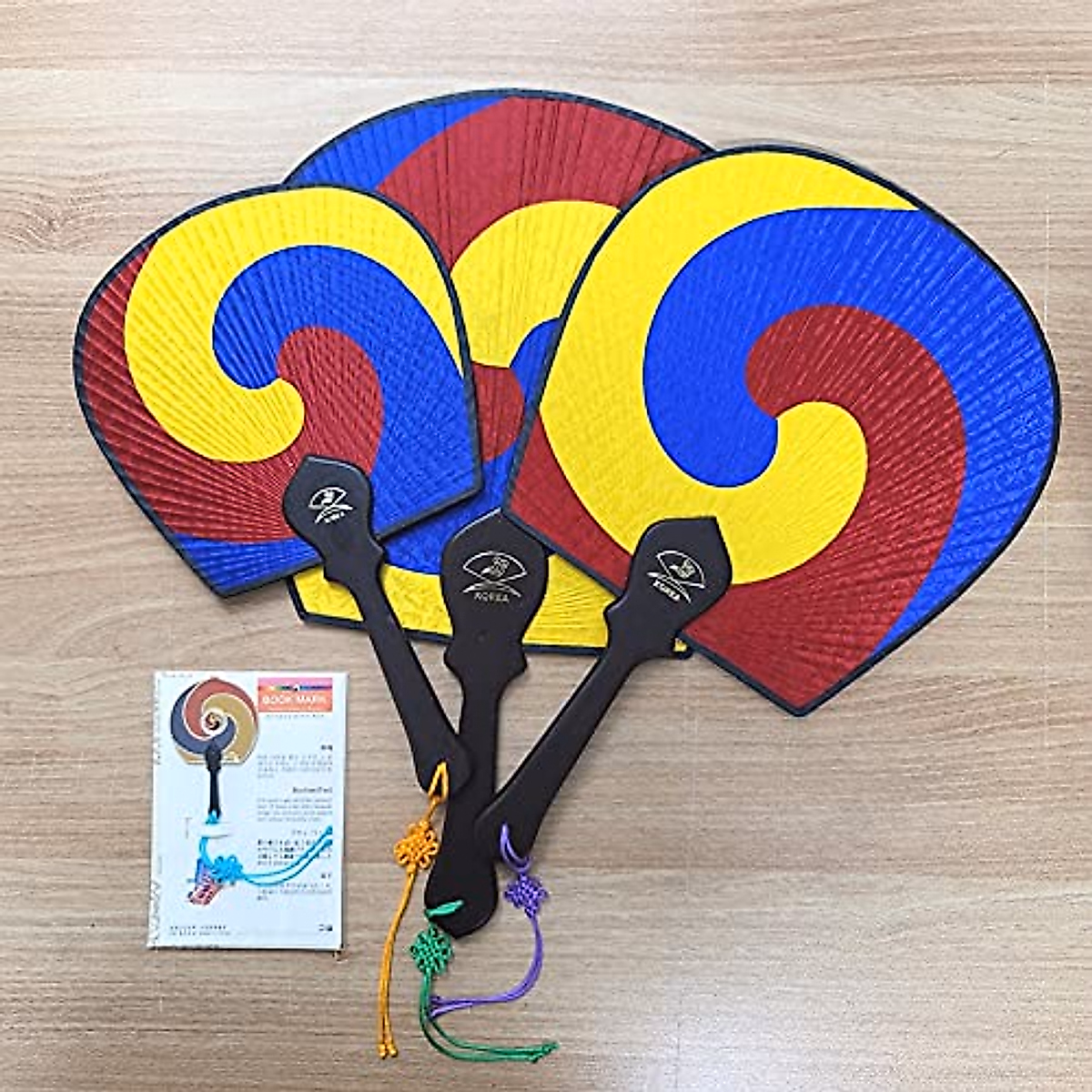 NDM Korean Traditional Fan Taegeuk Pattern Folk Fan 태극 부채 3종 Korea Souvenir L M S Size Set + Book Mark Gift