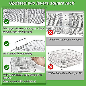 BYKITCHEN Square Air Fryer Rack for Cosori, Instant Vortex, Nuwave Air Fryer, 2pcs 8 inch Stackable Multi-Layer Stainless Steel Dehydrator Rack, Ninja Foodi Grill Square Air Fryer Accessories