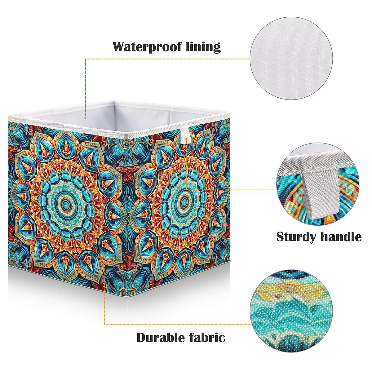 Burbuja Mandala Storage Cubes Fabric Storage Bins Foldable Closet Organizer Basket with Handle, 11x11x11 Cube
