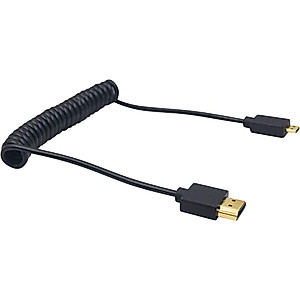 Duttek Micro HDMI to HDMI Coiled Cable, HDMI to Micro HDMI Coiled Cable, Extreme Slim/Thin Micro HDMI Male to HDMI Male Coiled Cable 4K, 3D for Camera, Raspberry Pi 5 4, GoPro Hero 7/6 3.3FT/1M