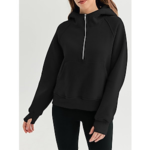 AUTOMET Hoodies Sweatshirts for Women Cropped Quarter Half Zip Up Jackets Pullover Sweaters Trendy Fall Outfits Winter Clothes 2024 Black