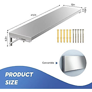 AshKiz Concession Shelf 48" L x 12" W, Foldable Concession Shelf, Folding Concession Shelf for Food Truck, Stainless Steel Drop Down Folding Serving Food Shelf Stand Serving for Concession Windows