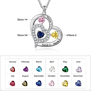 Mom Necklace,Personalized Mothers Day Necklace with Kids Names, Heart Birthstone for Women Custom Mother Name Mother's Birthday Gifts Wife Grandma (3 names)