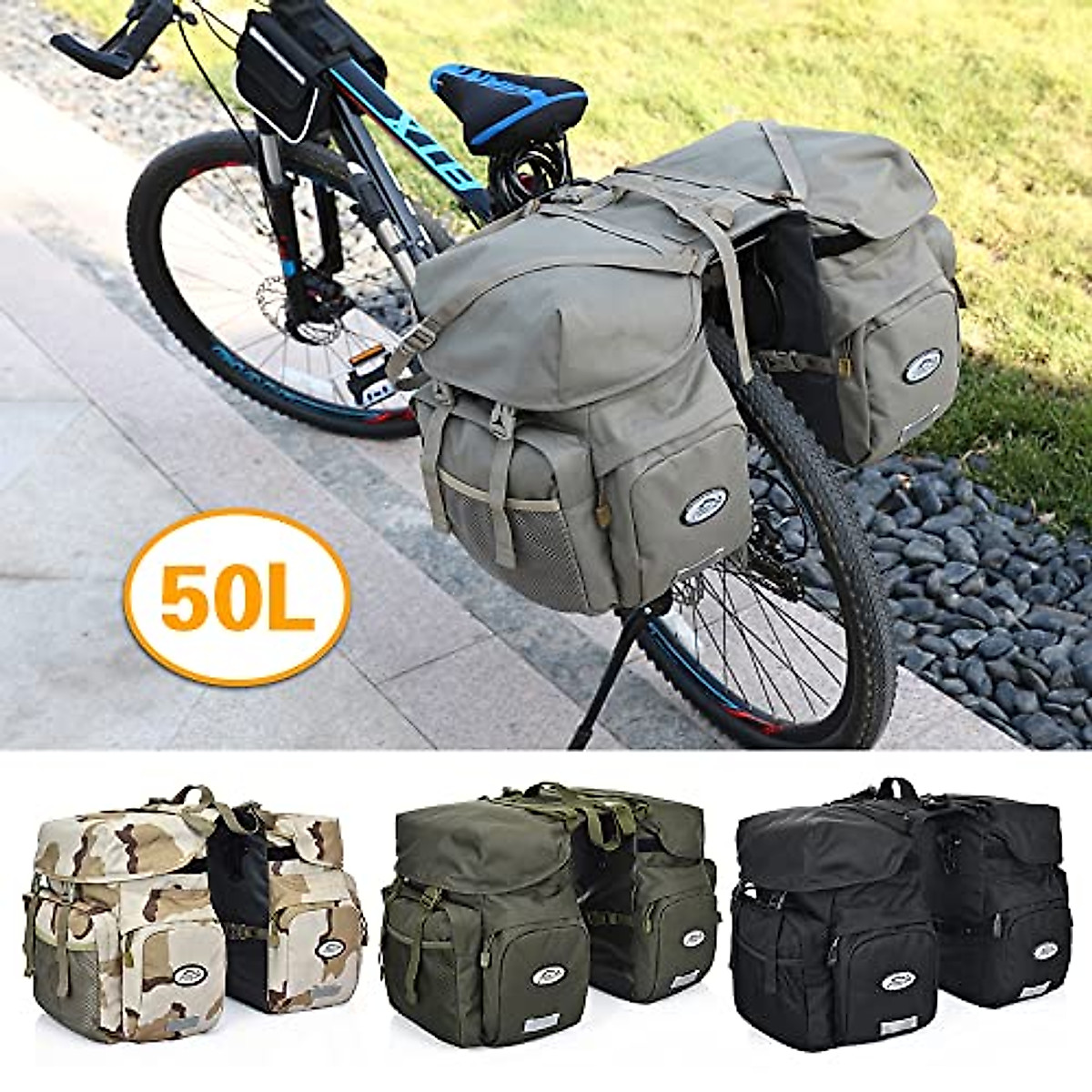 Lixada Bike Bag 50L Bike Pannier Bag Waterproof Bike Saddle Bag Large Capacity Bicycle Trunk Bag Extensible Bicycle Rear Seat Bag for Width Less Than 7in Bike Rack