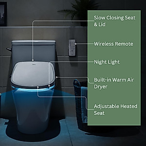Inus R32 Electric Heated Bidet Toilet Seat Elongated, Warm Water, Smart Heated Water Luxury Bidet Toilet Seat with Remote Control, Night Light, Air Dryer, Self Cleaning, Tankless & Temperature Control