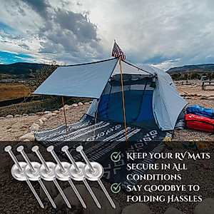 RV Rug Stakes - Set of Six Metal Patio Rug Stakes with a Bag Included for Outside Your Camper or for Use as Tarp Stakes - 6 Tent pegs for Camping