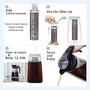 Cold Brew Coffee Maker with Stainless Steel Filter, 70oz, 2-Quart, Airtight BPA-free Tritan Pitcher, Crowed Iced Tea Maker