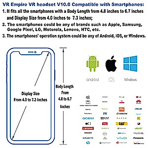 Cell Phone Virtual Reality (vr) headsets, VR EMPIRE VR Headset, Phone VR Headset VR Headset for iPhone VR Headsets for Phone with Wireless Earphones, Anti-Blue Lights, iPhone VR Headset (B+R)