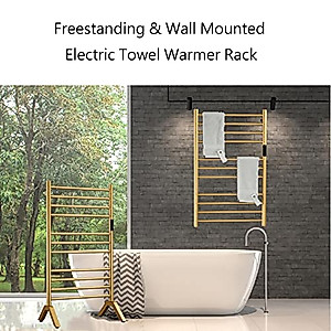 DUDYP Heated Towel Rack Gold Freestanding & Wall Mounted Electric Towel Warmer Drying Rack for Bathroom, Built-in Timer and LED Indicator, 11 Bar Plug-in 304 Stainless Steel Heated Towel Rail