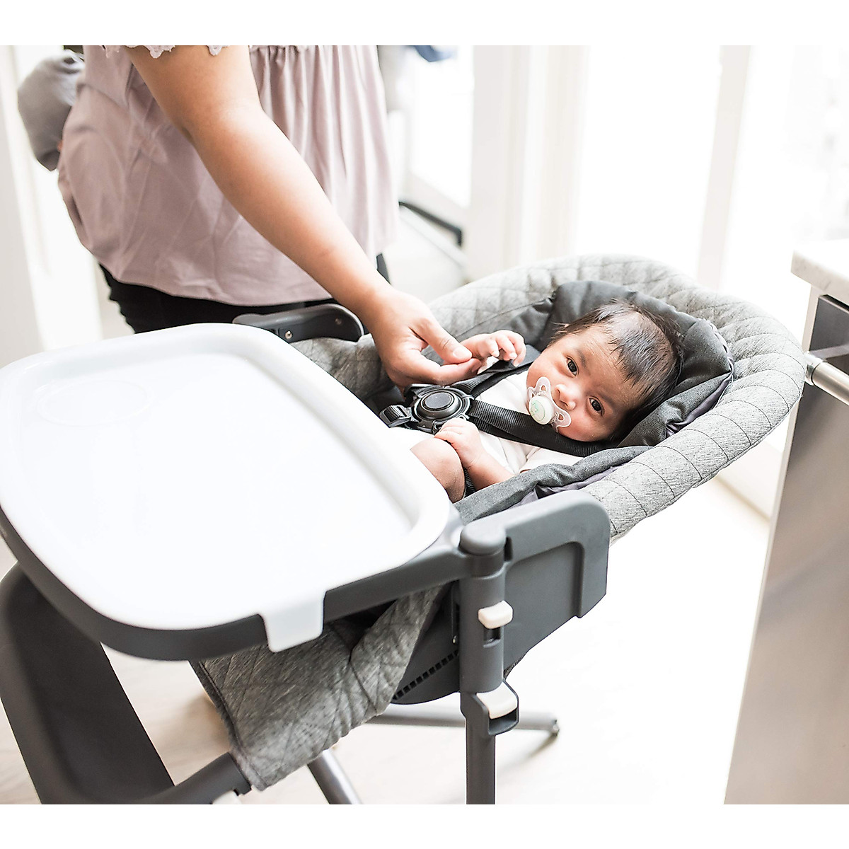 Baby Delight Levo Deluxe Adjustable High Chair, Baby Sit Up Chair, Quilted Charcoal Tweed