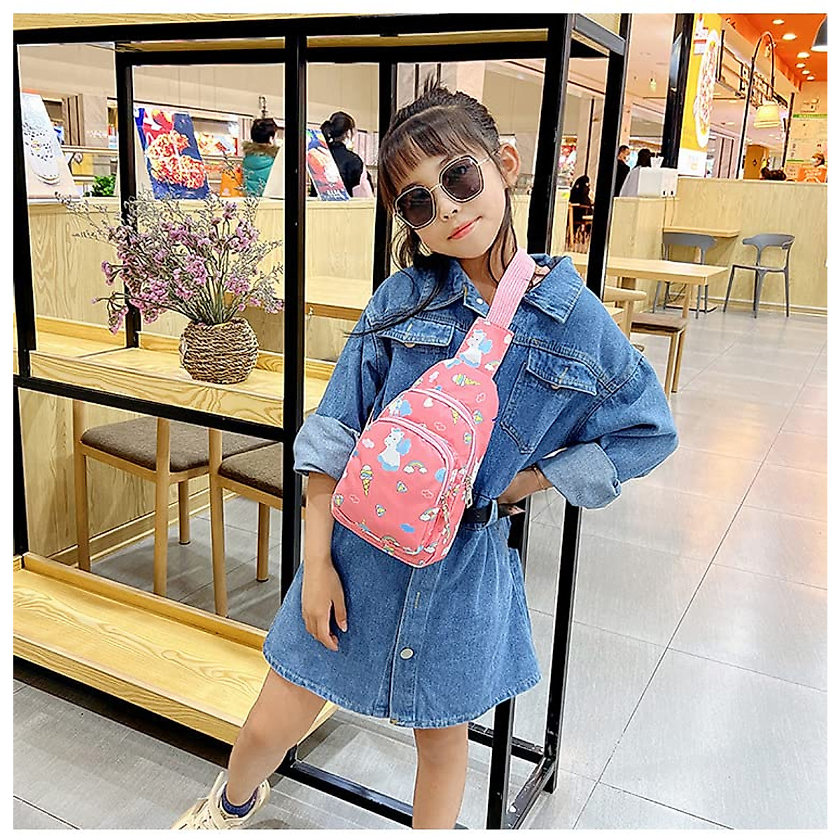 Hiflyer Kids Crossbody Bag Kids Sling Bags, Small Nylon Sling Bag for Kids Travel Bag for Kids, Cartoon Sling Bag for Kids (Pink)