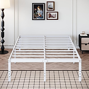 DiaOutro 18 Inch Queen Bed Frame Heavy Duty Metal Platform No Box Spring Needed, Maximum Storage, Easy Assembly, Noise Free, White