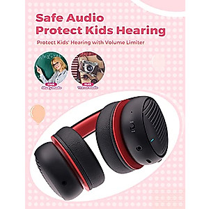 gorsun Premium Kids Headphones with 85/94dB Volume Limited, Wireless Headphones for Kids for School, Kids Bluetooth Headphones Over Ear with Built-in Microphone, Wired/Wireless, Adjustable (Red)
