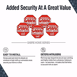 SABRE Home Security Decals, Warns Intruders That The Property Is Secured With An Alarm, Bold Red Color For Visibility, Easily Sticks To Windows, 5-Pack