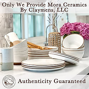 Mora Ceramic Dinner Plates Set of 6, 10 inch Dish Set - Microwave, Oven, and Dishwasher Safe, Scratch Resistant, Modern Rustic Dinnerware- Kitchen Porcelain Serving Dishes - Vanilla White