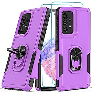 Flowhale Samsung Galaxy A53 5G Case Samsung A53 5G Case with 2 PCS Tempered Screen Protector Galaxy A53 5G Case with 360° Ring Holder Kickstand Full Body Protective Phone Cover for A53 (Purple)