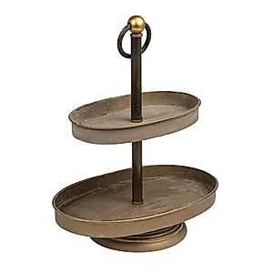 Creative Co-Op Decorative Metal Oval Two Tier Tray with Rustic Antique Copper Finish