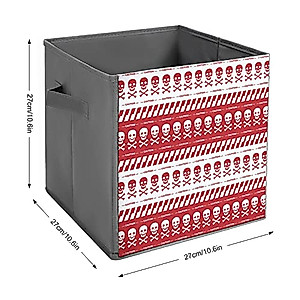 Caution Tape with Skulls Red Borders Storage Bins Cubes Foldable Fabric Organizers with Handles Clothes Bag Book Box Toys Basket for Shelves Closet 10.6"