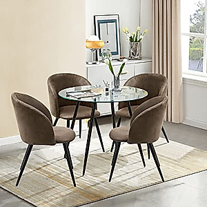 35" Modern Round Kitchen Table Coffee Table with Tempered Glass Top, Conference Table Round Dining Table for 4, Easy to Assemble and Clean Glass Round Table, Black(Table only)