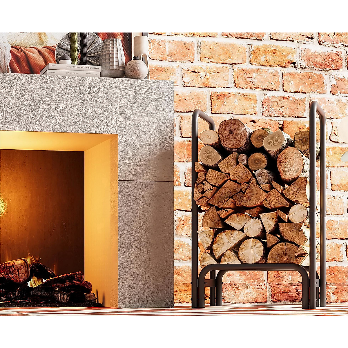 Fire Beauty Firewood Rack Log Holder,Log Storage Holder,Storage Rack,Firewood Stacker for Fireplace Indoor Outdoor(Small)