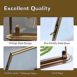 Hline Living Gold Picture Frames 4x6, Brass Floating Frame Glass Metal w/Stand Base, Photo Display for Home Wedding Office Tabletop Shelf