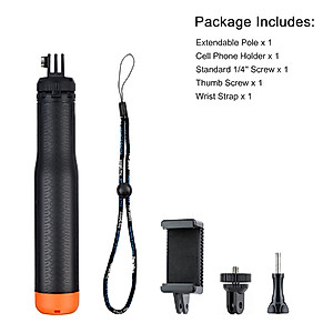 GEPULY Waterproof Selfie Stick Floating Hand Grip Tripod for GoPro Hero 12 11 10 9 8 7 6 5 4 3 2, Fusion, Max, Most Action Cameras Used as a Floating Tripod, Hand Grip, Selfie Stick, Tripod Stand