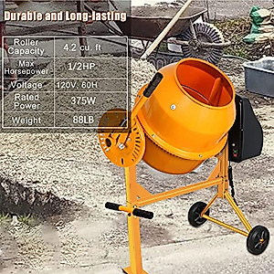 Fujampe Cement Mixer 4.2 Cu Ft Heavy Duty Portable Electric Cement Mixer Electric Concrete Concrete Mixer Machine 120L Wheelbarrow Mud Mixer for Stucco Mortar 1/2 Hp 36RPM (Alloy Steel)
