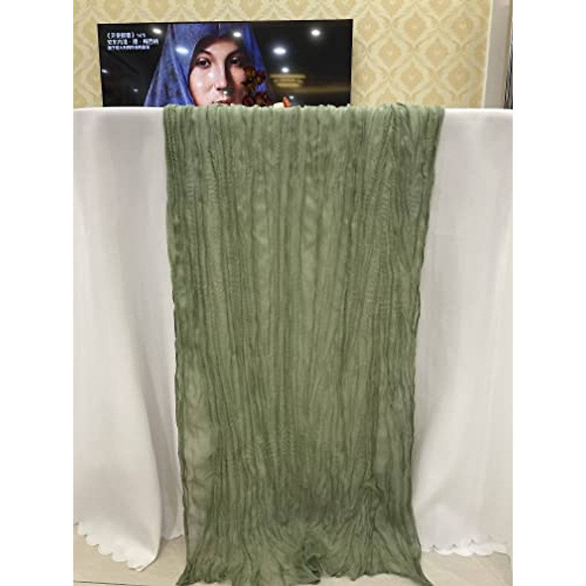 Cheesecloth Table Runner Terracotta 35x118in Wrinkle Gauze Table Runner 10ft for Wedding Party Decor Backdrop (SAGE Green)