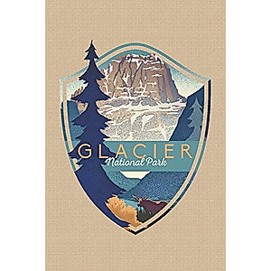 Glacier National Park, Montana, Mountain Scene, Lithograph, Contour (Canvas Deluxe Tote Bag, Faux Leather Handles & Zip Pocket)