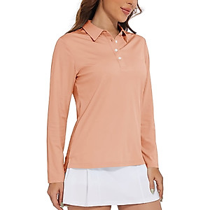 KEFITEVD Athletic Shirts Women Golf Polo Shirts Long Sleeve Collared Shirt UPF 50+ Quick Dry Sun Shirt Outdoor Performance Rashguard for Women Apricot