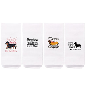 NEGIGA Dachshund Decor，Dachshund Gifts，Dachshund Gifts for Women，Dachshund，Kitchen Towels，Kitchen Towels and Dishcloths Sets，Towels Sets of 4